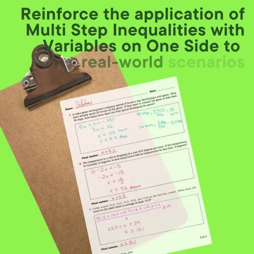 Multi Step Inequalities Word Problems Part 2 - NO PREP Printable Worksheet