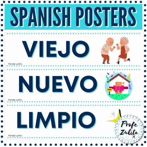Spanish Classroom Decor Posters | Adjectives in Spanish Word Wall Cards
