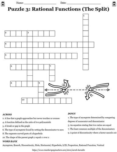 Algebra 2 Unit 4 Radicals & Rational Funct Math Crossword Puzzle With ...