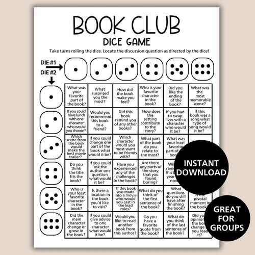 Book Discussion Game, Printable Reading Group Questions, Class Book ...