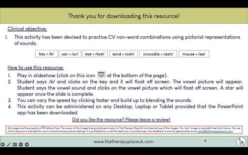 /K/ articulation PPT interactive bundle CV non words by The Therapy Place