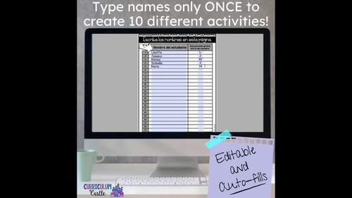 EDITABLE Name Activities in Spanish {Actividades de Nombre} | TPT