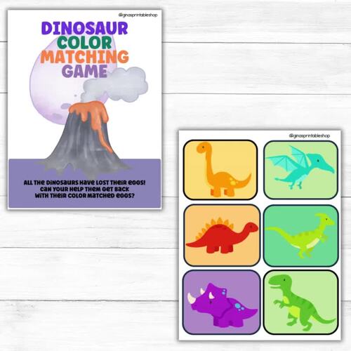 Dinosaur Color Matching Game Activity by GinasPrintableShop | TPT
