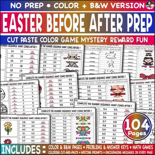 Easter Before After Math Cut Paste Color Game Mystery Picture Classroom ...