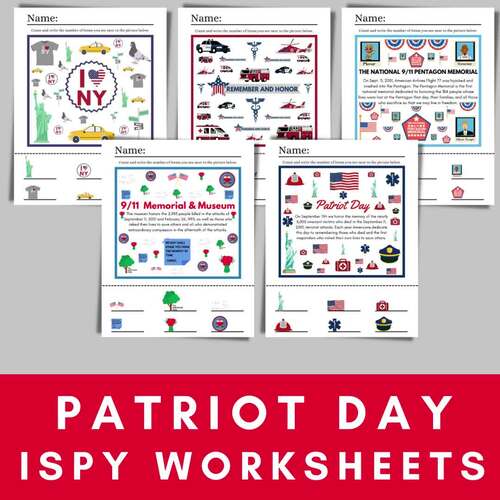 September 11 (Patriot Day) iSpy Printable Worksheets by Jenny Marie