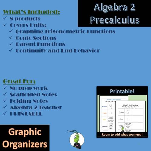 Algebra 2 and Precalculus Graphic Organizer Bundle Full Year | TPT