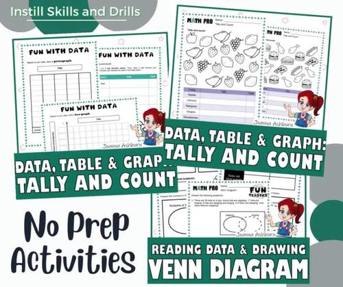 Data and Graphs : Interpreting Data and Graphing Practice Worksheets BUNDLE