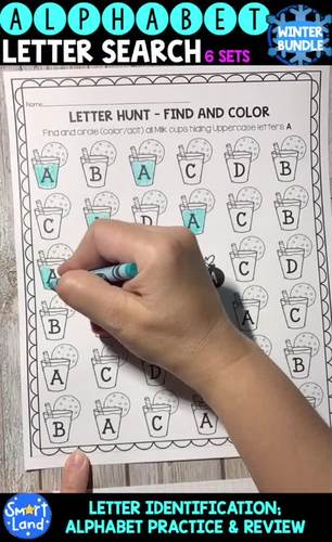 Alphabet Recognition practice Letter Search | Winter Bundle | TPT