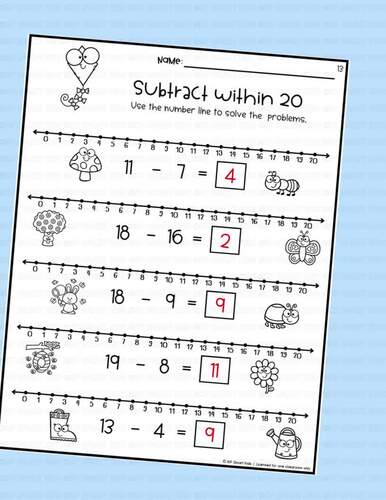 1st 2nd Grade Number Line Subtraction within 20 Spring Math Worksheets ...