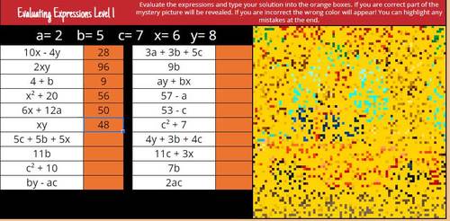 Evaluating Expressions Thanksgiving Fall Math Pixel Art | Positive