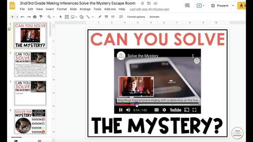 2nd & 3rd Grade Making Inferences Escape Room - Digital Slides - Task Cards