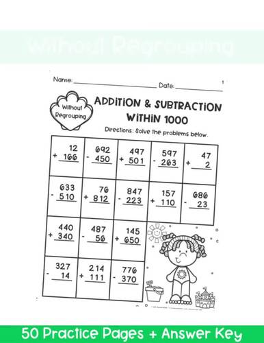 Summer Mixed Addition & Subtraction Within 1000 BUNDLE With & Without ...