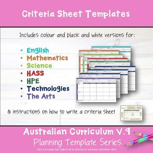 V9 Australian Curriculum P-2 CRITERIA SHEET TEMPLATES - Queensland