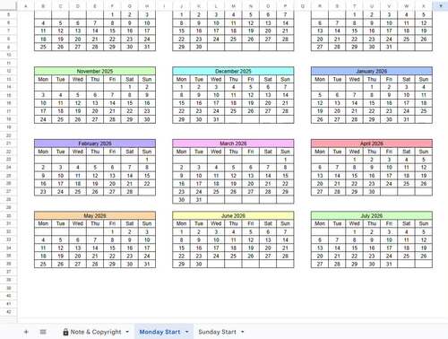 Editable Calendar 2025-2026 Google Sheets, Academic Calendar, School ...