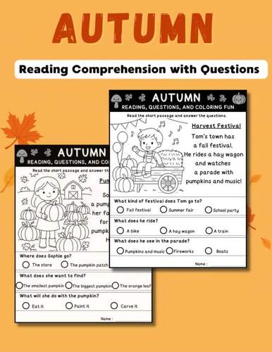 Autumn Reading Comprehension with Questions and Coloring Pages | Grades 1–2