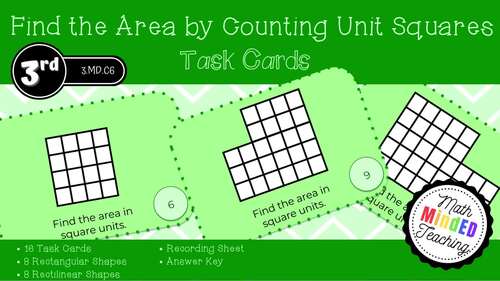 3rd Grade Find Area by Counting Unit Squares | Task Cards | 3.MD.C6
