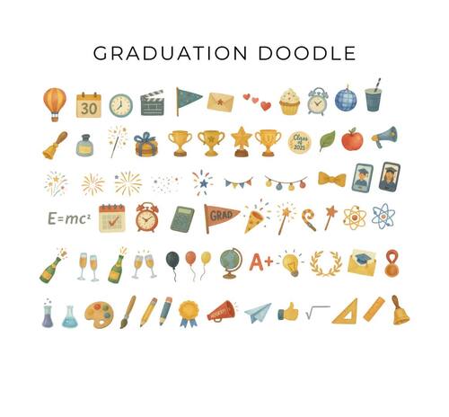 Graduation Doodle Clipart, Graduation Cap, Diploma Doodle, School Graduate