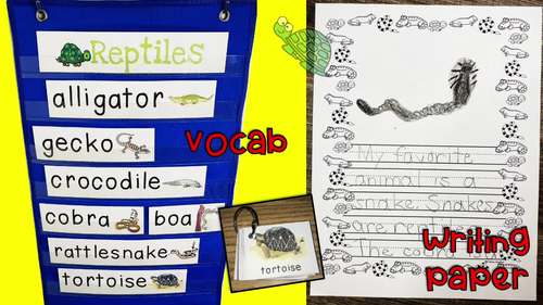 Reptiles Vocabulary Words Picture Cards for Writing Center Write the ...