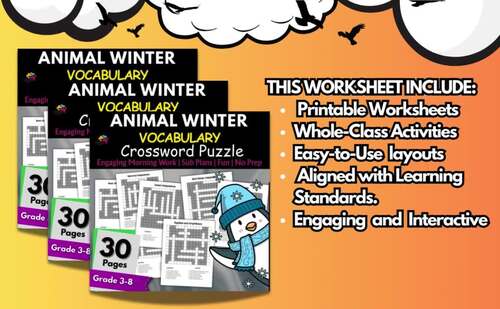 Animal Winter Holiday Adaptations Crossword Puzzle 4th,5th,6th,7th,8th ...