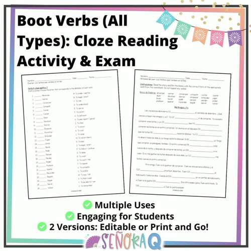 Spanish Stem Changing Verbs Cloze Reading Activity and Exam by SenoraQ