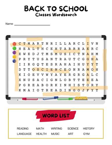 ELEMENTARY Back to School CLASSES Wordsearch by Wicked Good Student ...