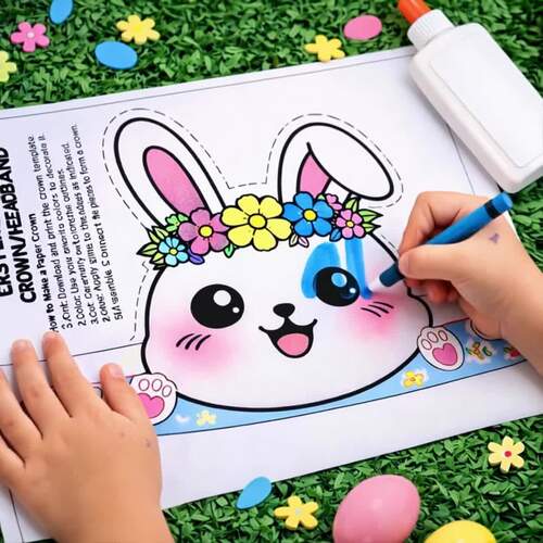 Easter Bunny Coloring Crown/Headband Crafts for Easter Day Classroom ...