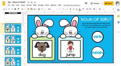 Nouns and Verbs Digital Activity for Google Slides™ and Seesaw™ | TpT