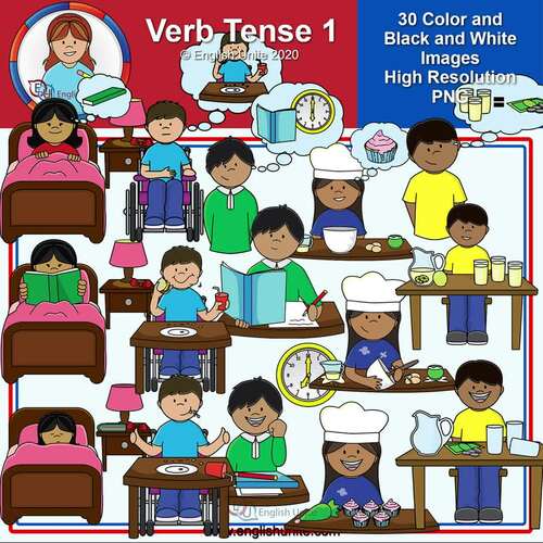 Verb Tense Clip Art Bundle – 90 Educational Images by English Unite ...