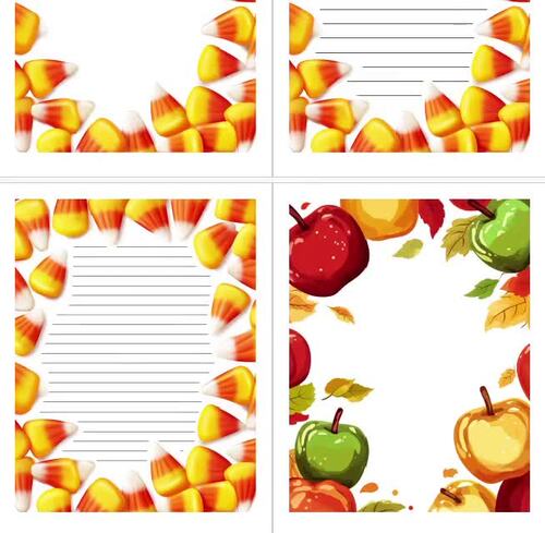 Fall Autumn Page Borders Writing Sheets Lined Paper Halloween ...