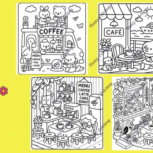 Cozy Kawaii Cafe Coloring Book, for Kids and Adults with Cute Food