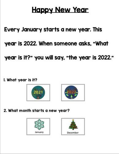 New Year, 2022, Reading Comprehension, Special Education | TpT