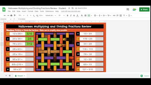 Halloween Multiply Divide Simplify Fractions Digital Self Checking Activity