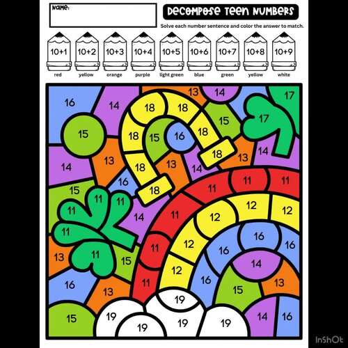 St. Patrick’s Day Teen Numbers Coloring Activities for Kindergarten