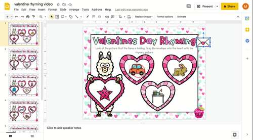 Valentines Day Digital Rhyming for Google Slides Distance Learning