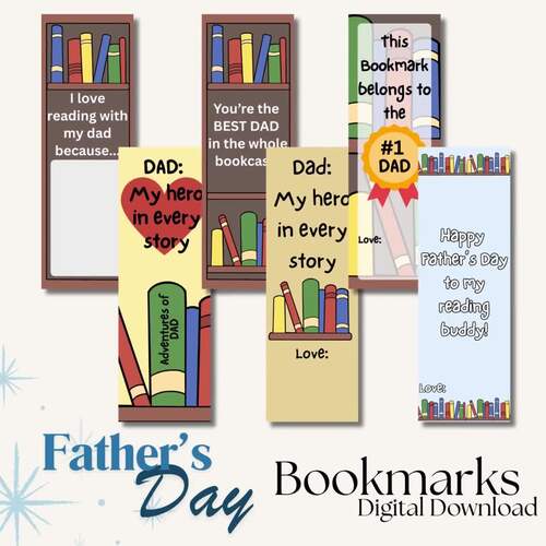 Father's Day Printable Bookmarks – Ready-to-Use Gift for Dad (6 ...