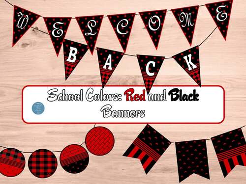 School Colors: Red & Black Pendant, Round & Bunting Printable ...