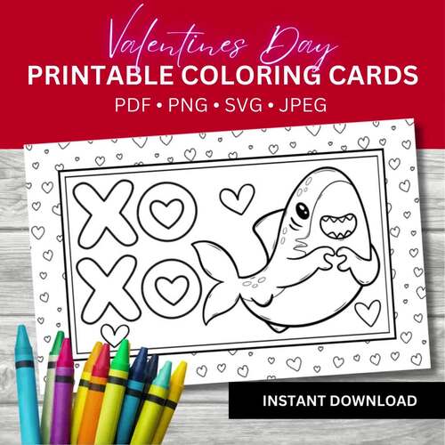 Printable Valentines Day Coloring Cards, Valentine Craft PNG SVG Jpeg PDF