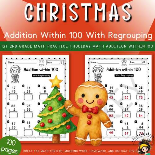 Christmas Addition Within 100 With Regrouping Worksheets | 1st 2nd ...