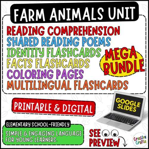 K-3rd Farm Animals Bundle | Coloring, Vocabulary, Reading, Poetry & Science