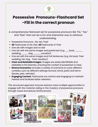 Possessive Pronouns Flashcards and Worksheet set (ABLLS-R aligned C52, G37)