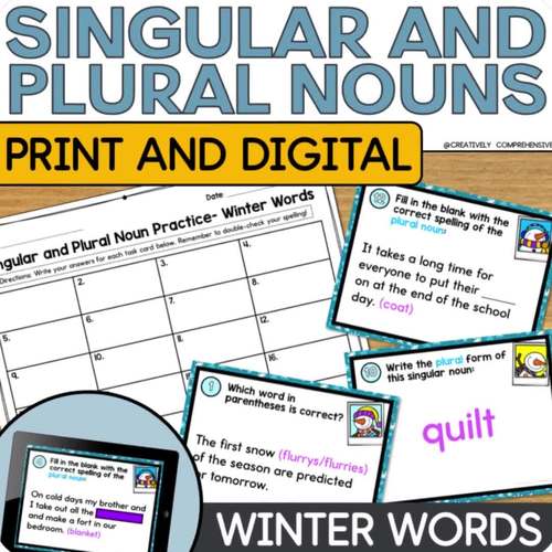 Singular and Plural Nouns Task Cards - Winter Words by Creatively ...