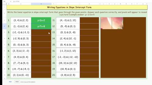 Writing Equations in Slope Intercept Form from 2 Points Mystery Digital ...