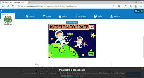 Mission to Space Errorless BOOM Cards™ Brain Break Reward and Distance ...