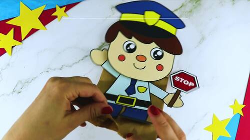 Police Officer Paper Bag Puppet Craft Template by Simple Mom Project