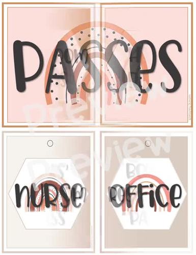 Neutral Boho Rainbow Hall Multi-Purpose Passes | EDITABLE | TpT