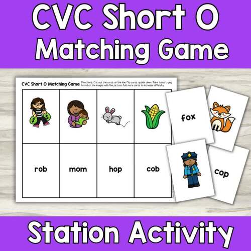 CVC Short O Vowels Matching Game | Kinder 1st 2nd grade Phonics Reading ...