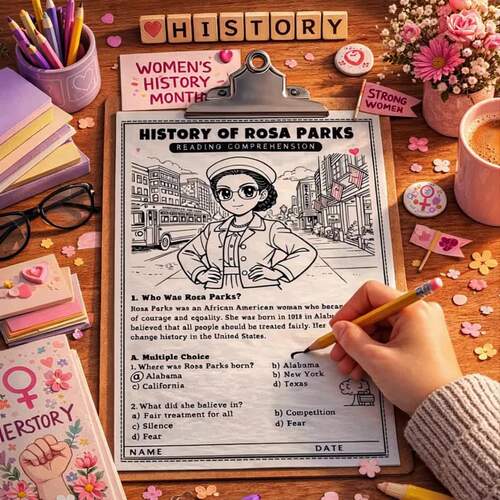 History of Rosa Parks Reading Comprehension Worksheets, Women’s History ...