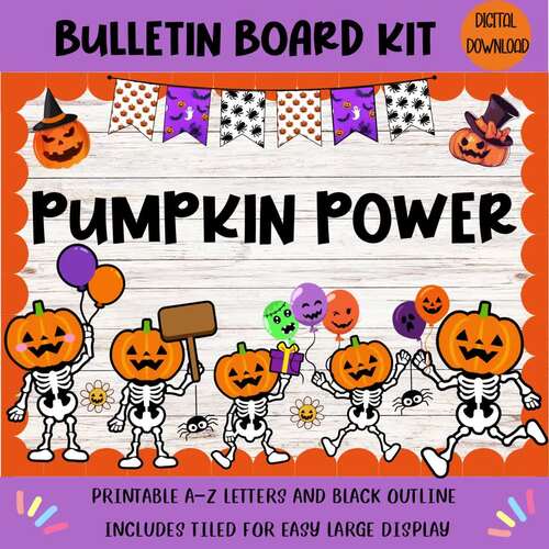 Halloween Pumpkin Bulletin Board | Fun Skeleton Classroom Kit | Digital ...