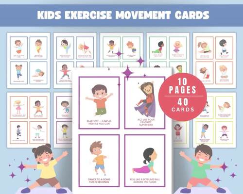 Kids Exercise Cards, Physical Education, Movement Cards, Fitness Cards