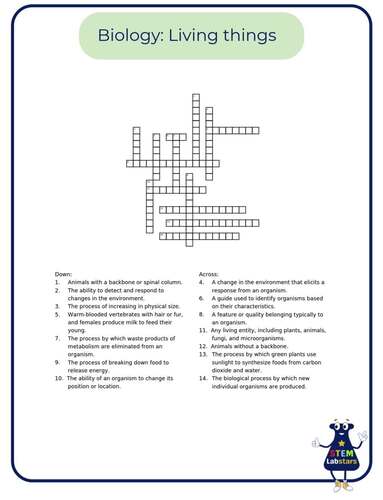 BIOLOGY Key Words Crosswords Chapter Revision Aid grade 7-9 by STEM ...